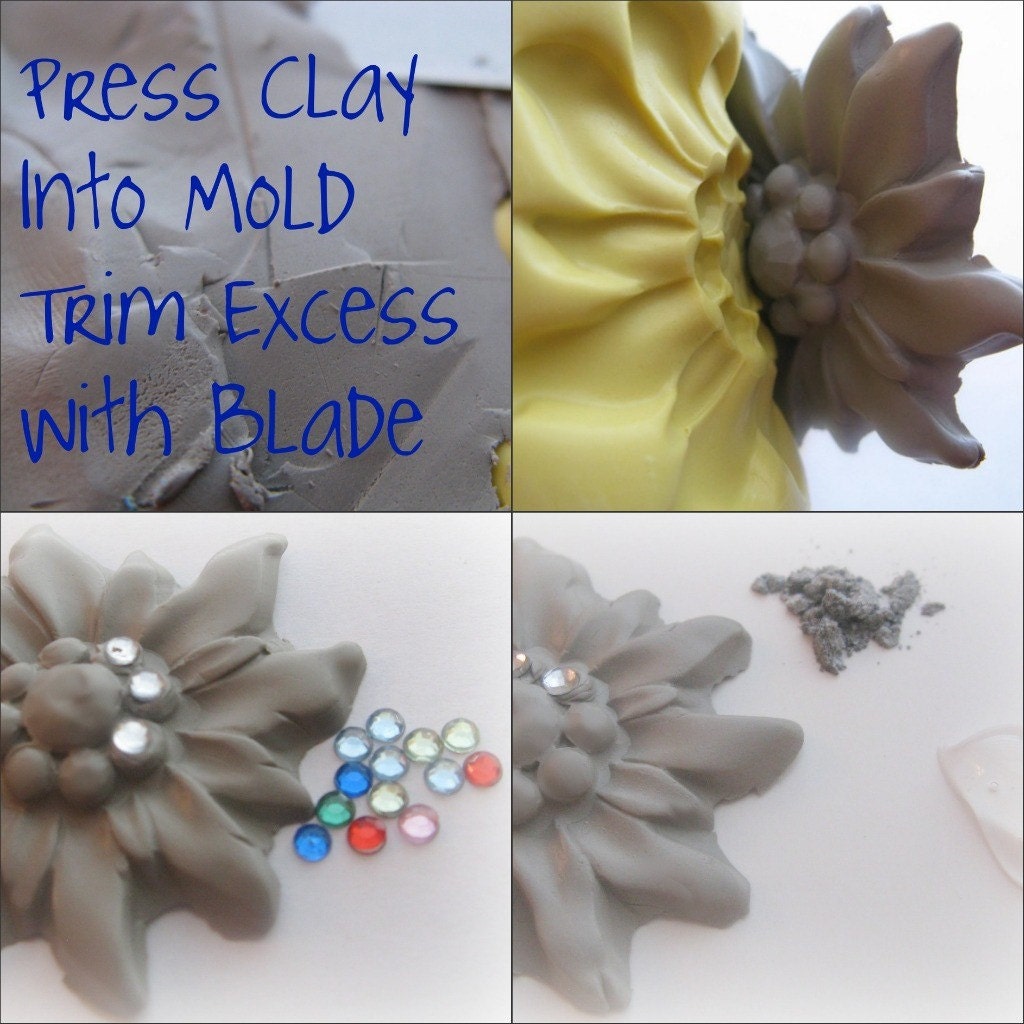 Rhinestone Flower Cabochon Mold Clay Fondant Mold Soap Resin Mold DIY ...