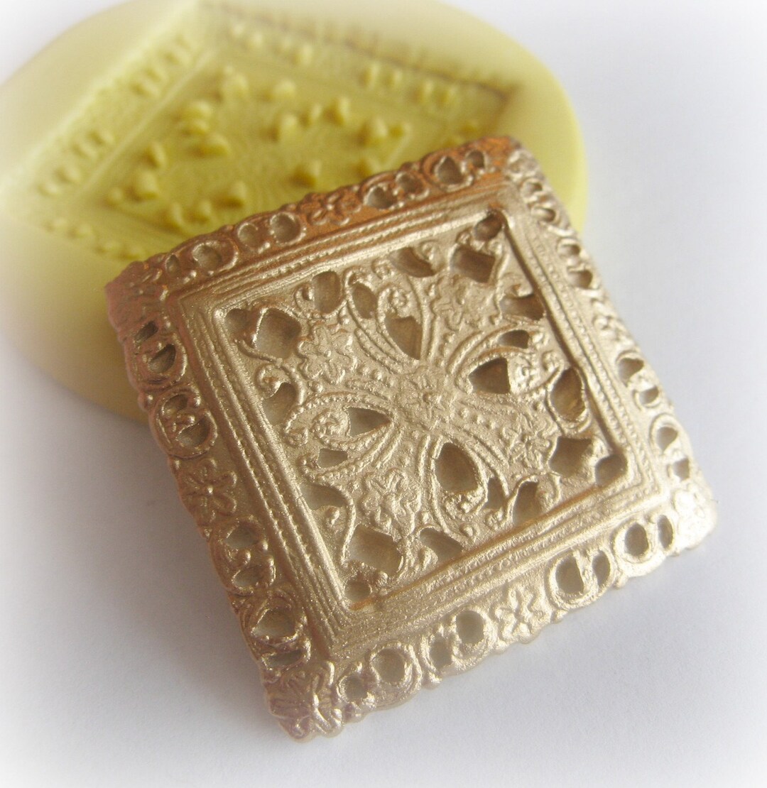 Square Brooch Filigree Mold Silicone Resin Clay PMC Fondant Mould - Etsy