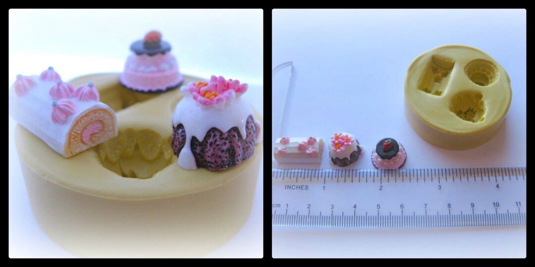 Tiny Dollhouse Miniature Cakes Dessert Polymer Clay Resin Silicone Mold ...