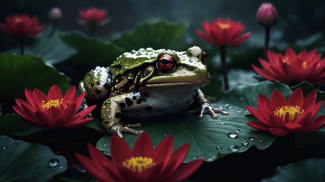 Gothic Lotus Frog Wall Art | Mystical Bathroom Decor | Japanese Style ...