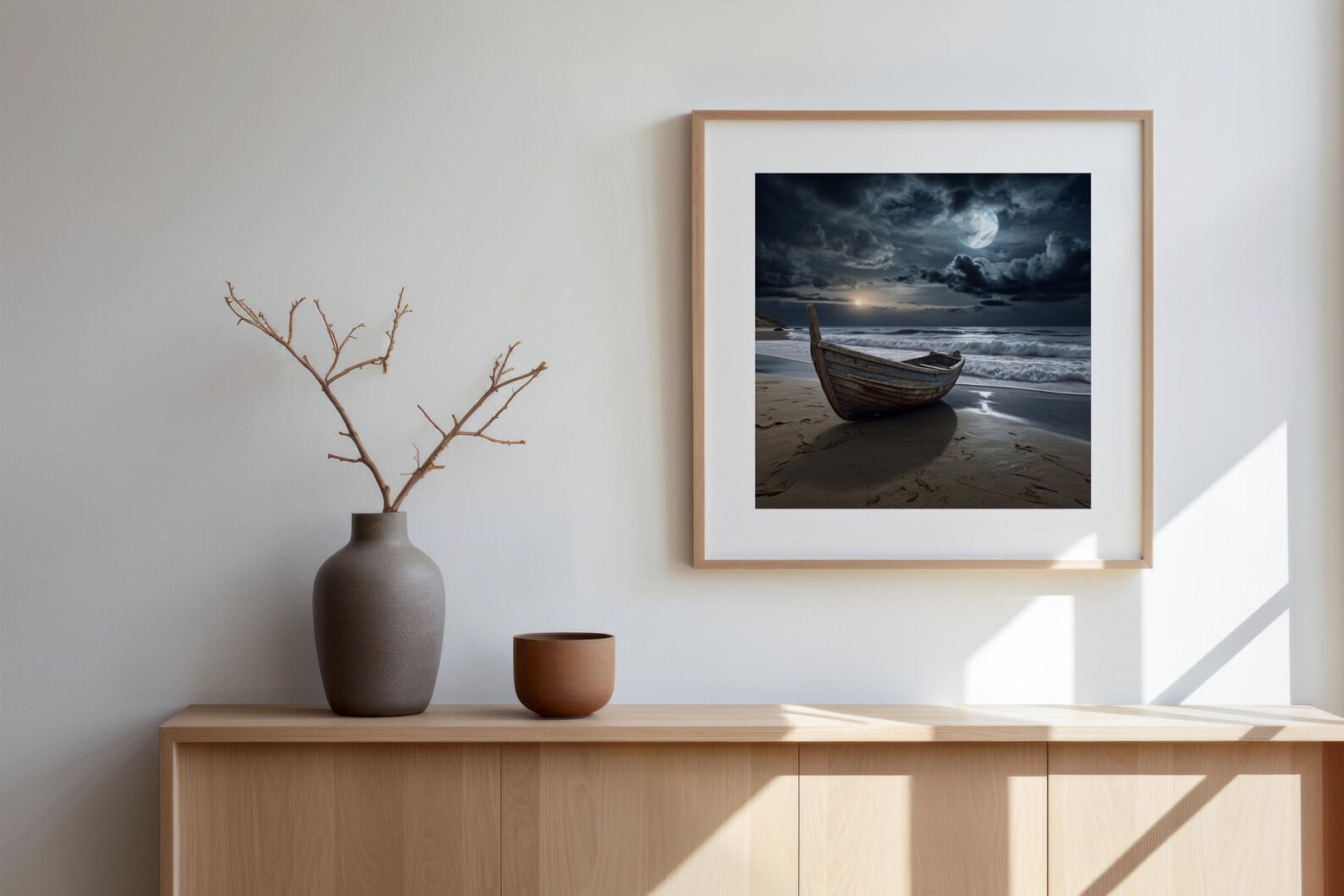 Moonlit Shoreline – Surreal Ocean Night Scene | Fantasy Beach Wall Art ...