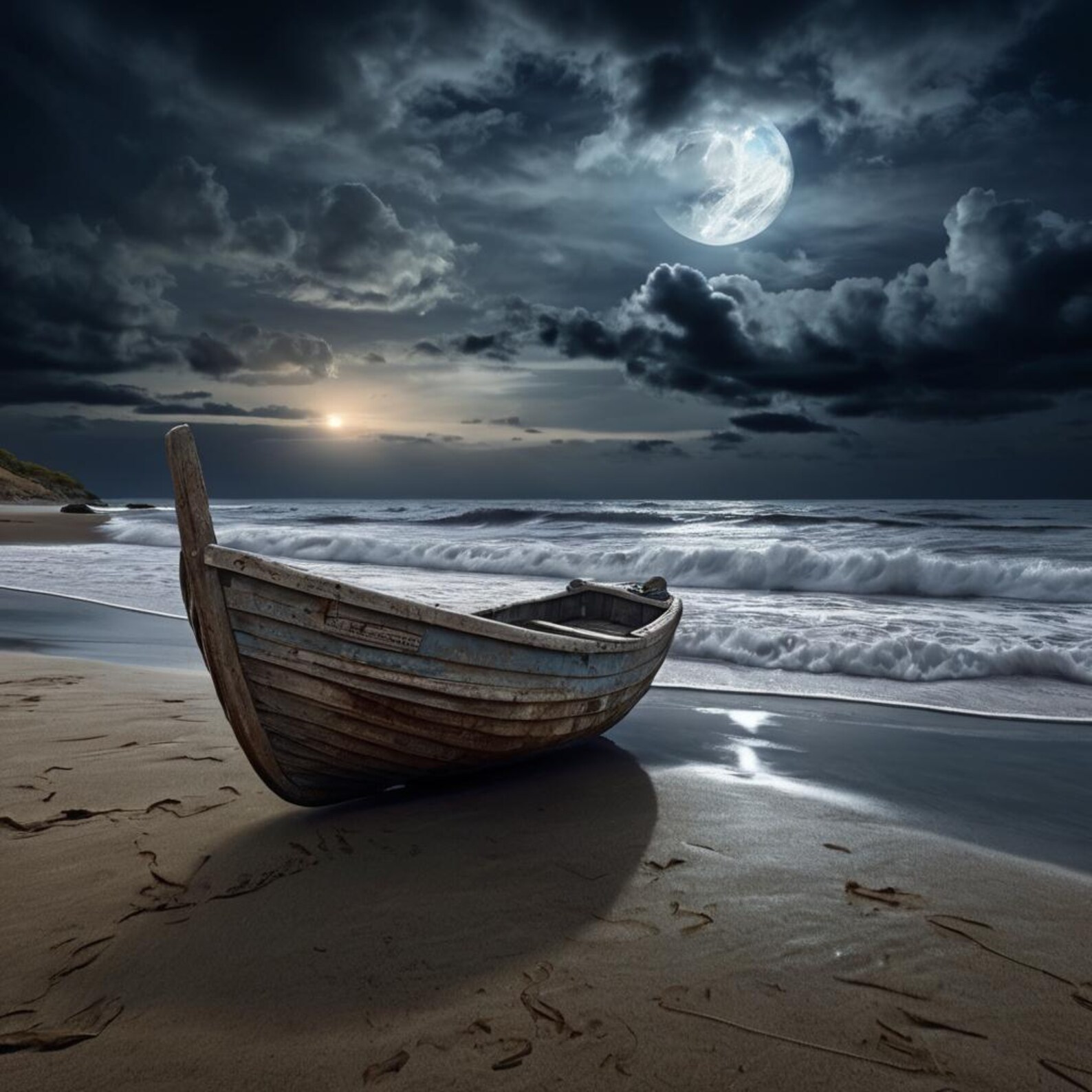 Moonlit Shoreline – Surreal Ocean Night Scene | Fantasy Beach Wall Art ...