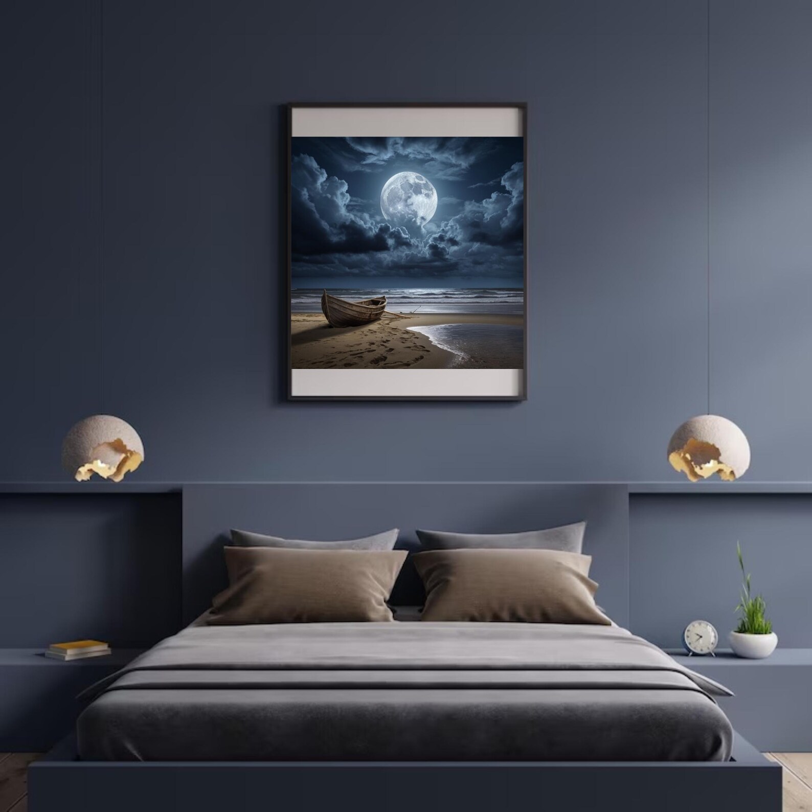 Moonlit Shoreline – Surreal Ocean Night Scene | Fantasy Beach Wall Art ...
