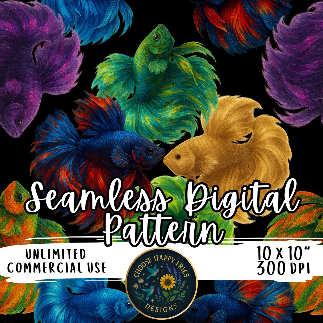 Betta Fish Parade Seamless Pattern Digital Download, Digital Paper ...