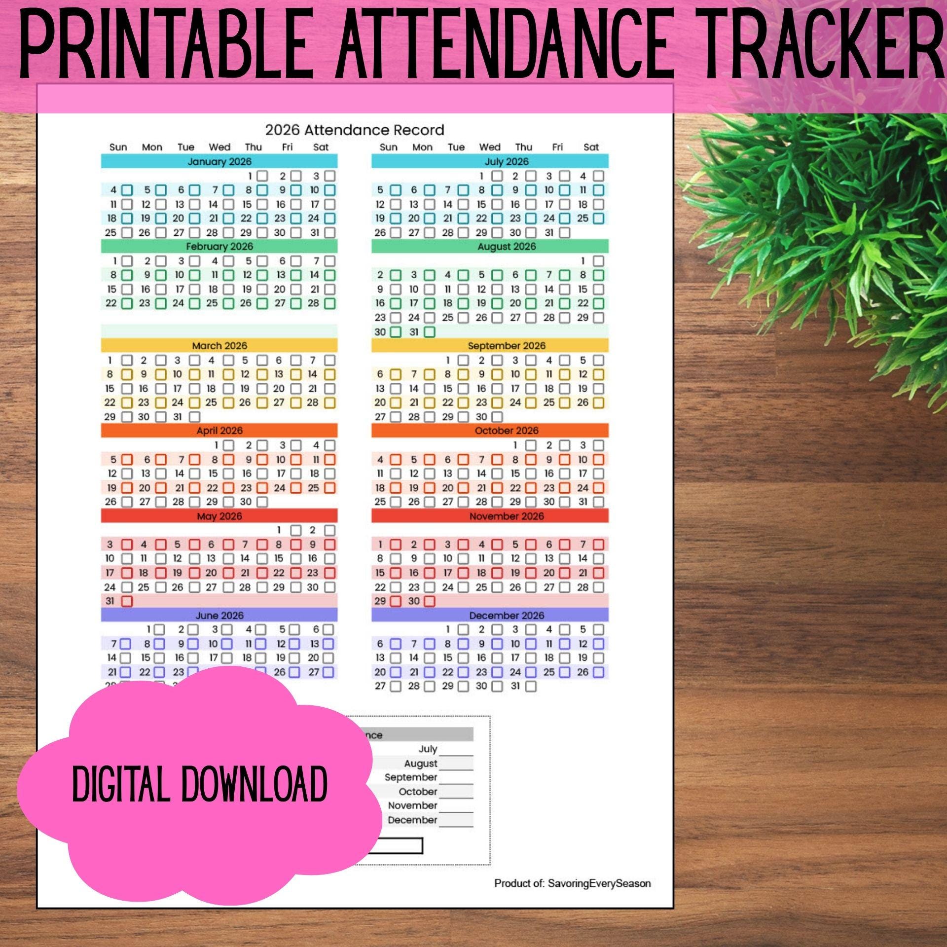 Printable Homeschool Attendance Tracker - Etsy