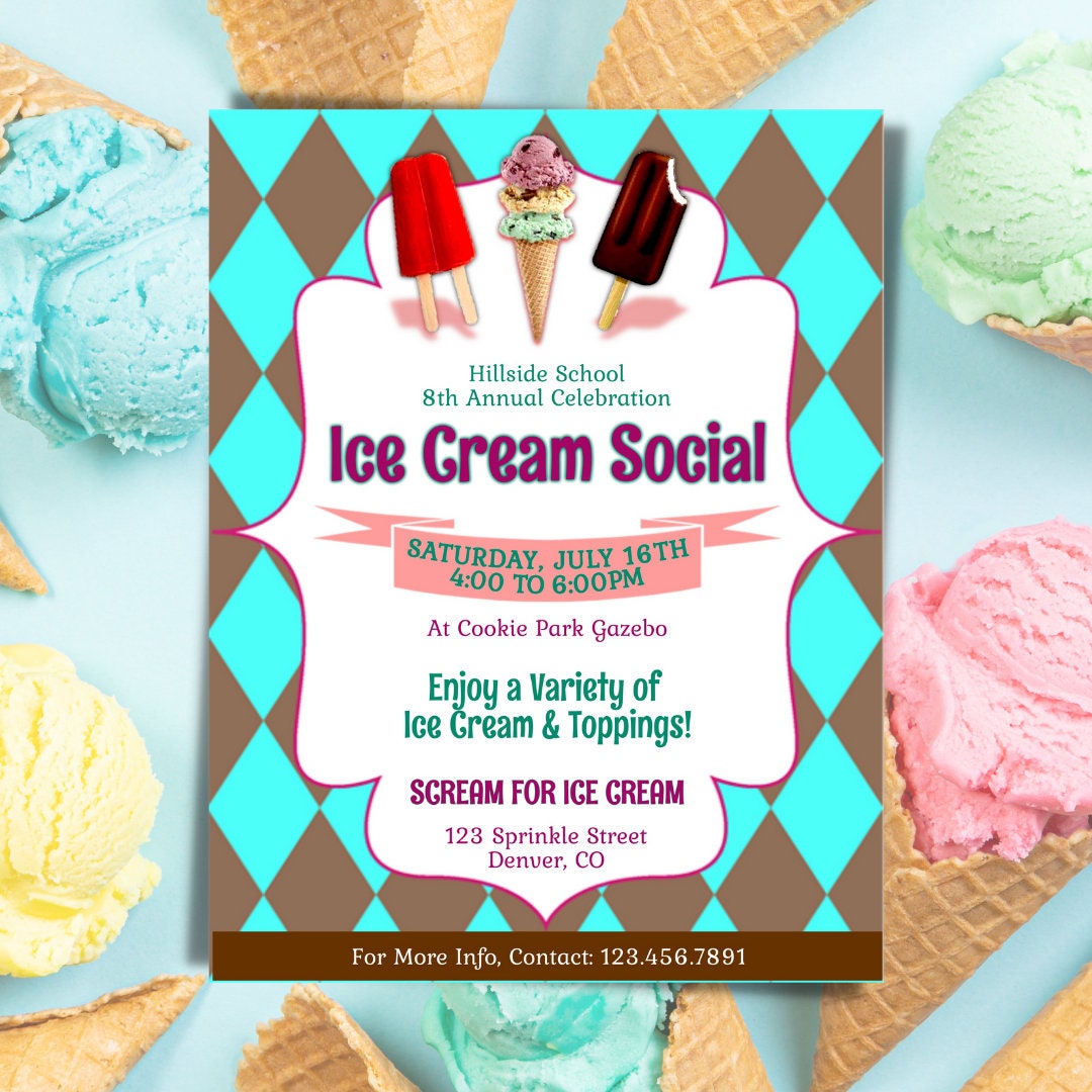 Ice Cream Social Flyer, Ice Cream Party Flyer, Ice Cream Party, Summer ...