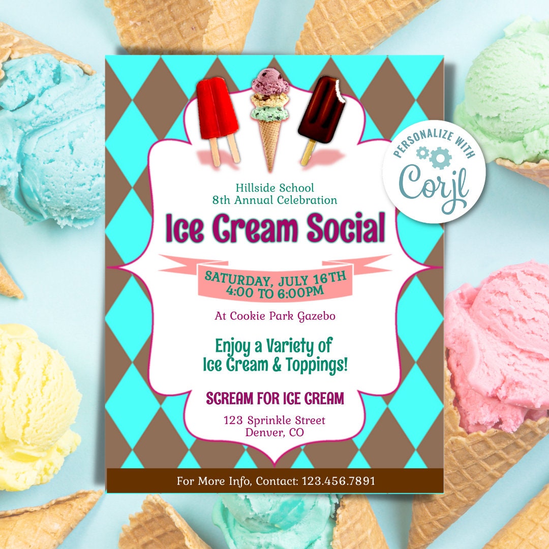 Ice Cream Social Flyer, Ice Cream Party Flyer, Ice Cream Party, Summer ...