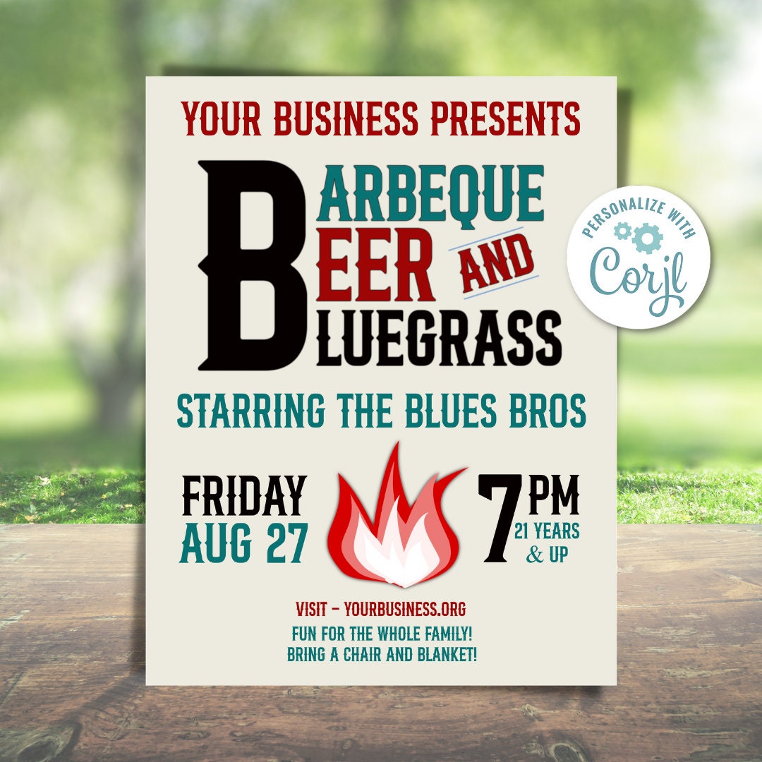 Barbeque Flyer, BBQ Flyer, Beer Flyer, Bluegrass Party Flyer, Bluegrass ...