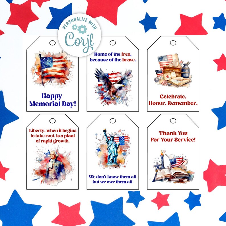Memorial Day Gift Tags, Veterans Day Gift Tags, Patriotic Gift Tags ...