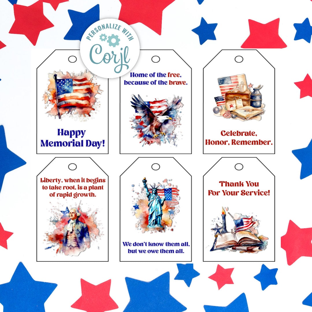 Memorial Day Gift Tags, Veterans Day Gift Tags, Patriotic Gift Tags ...