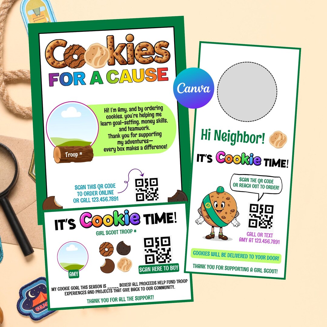 Girl Scout Cookie Bundle | Flyer, Door Hanger & Postcard | Editable in ...