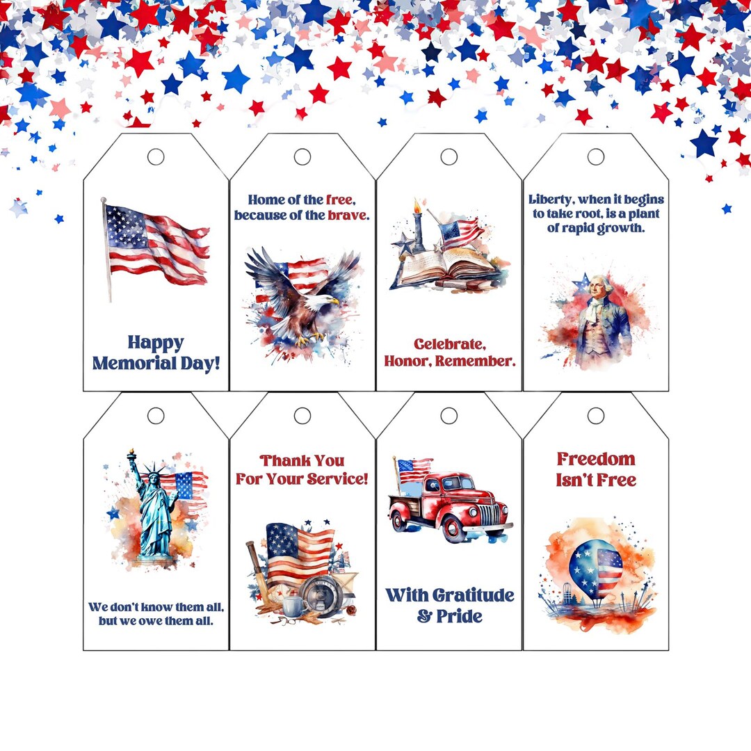 Patriotic Memorial Day Gift Tags: Editable Printable (digital Download ...