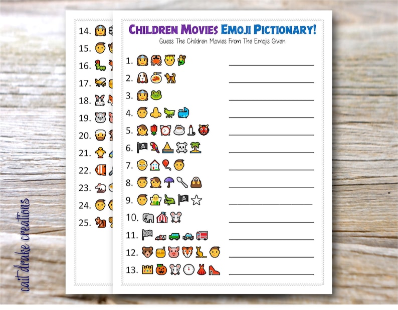 Emoji Pictionary Game: Children Movies, Fun Party Game (printable ...