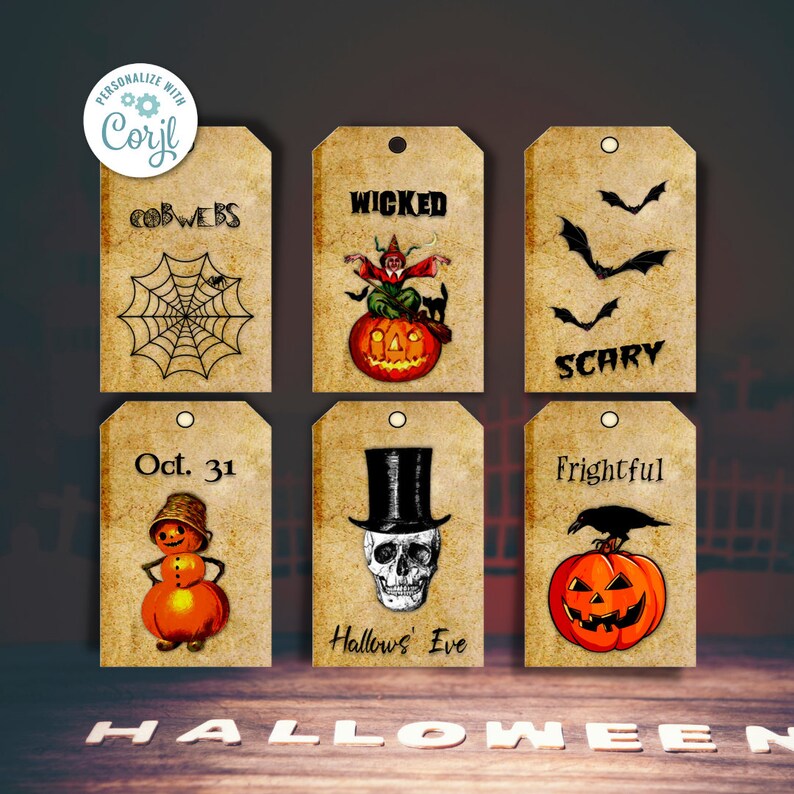 Editable Vintage Halloween Gift Tags, Primitive Tags, Favor Tags ...