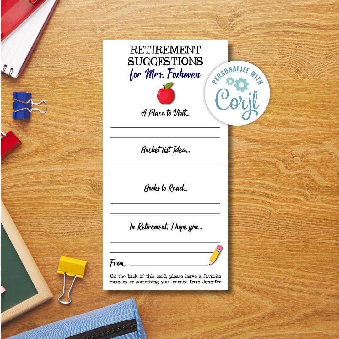 Retirement Suggestions Card, Teacher Retirement Card, Bucket List Ideas ...
