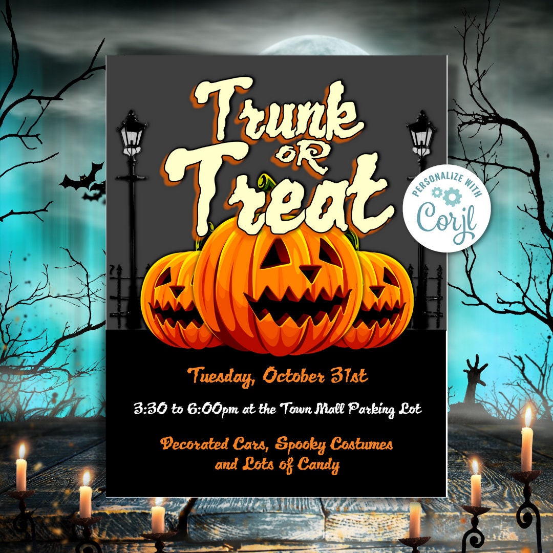 Trunk or Treat Flyer, Trick or Treat Flyer, Halloween Trunk or Treat ...