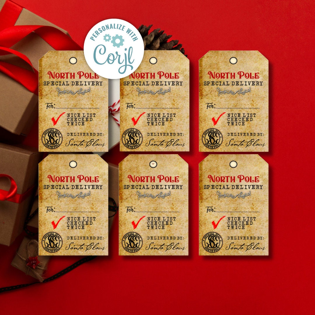 North Pole Gift Tags, Christmas Gift Tags, Santa Delivery Gift Tags ...