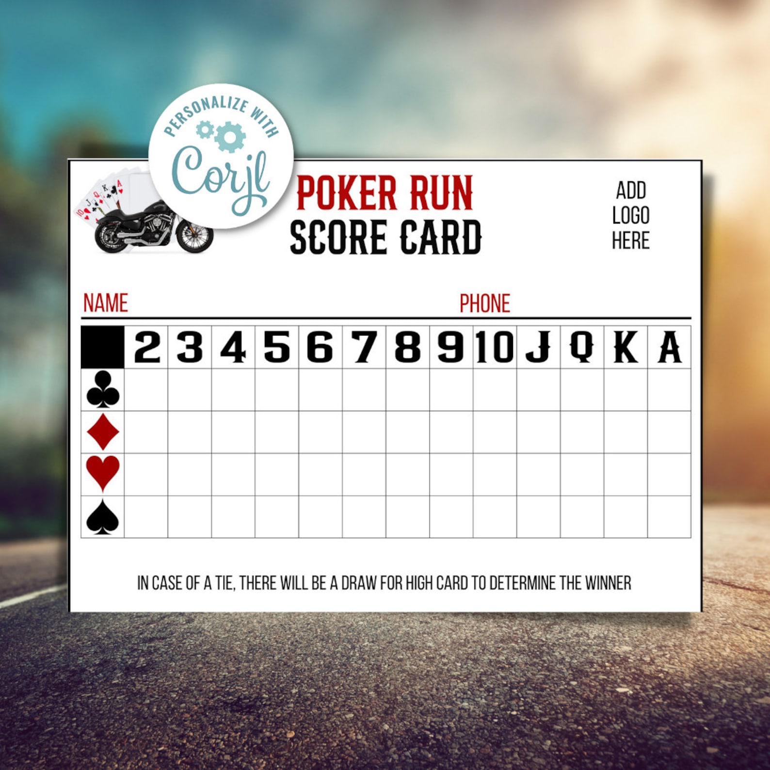 Poker Run Score Card, Custom Poker Run Scorecard, Motorcycle Charity ...