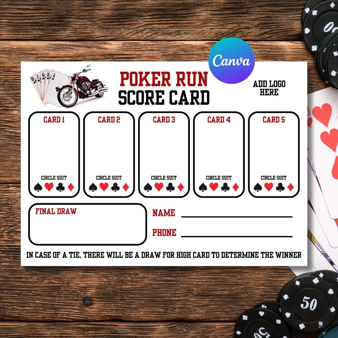 Poker Run Scorecard: Printable Motorcycle Ride Sheet (digital Download ...