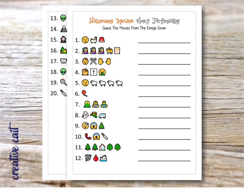 Emoji Pictionary Game, Halloween Movies Game, Printable Game, Fun ...