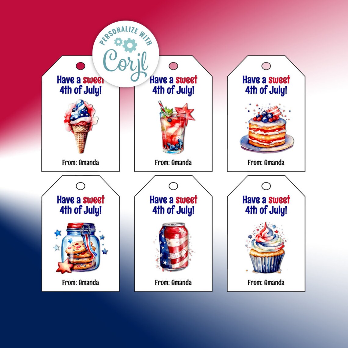 Editable 4th of July Gift Tags, Gift Tags, Fourth of July Gift Tags ...