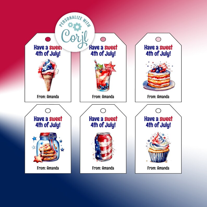 Editable 4th of July Gift Tags, Gift Tags, Fourth of July Gift Tags ...