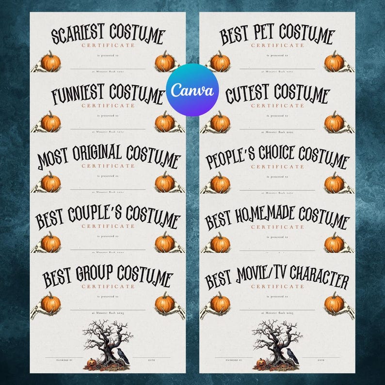 Halloween Costume Award Certificates | Editable Canva Templates ...