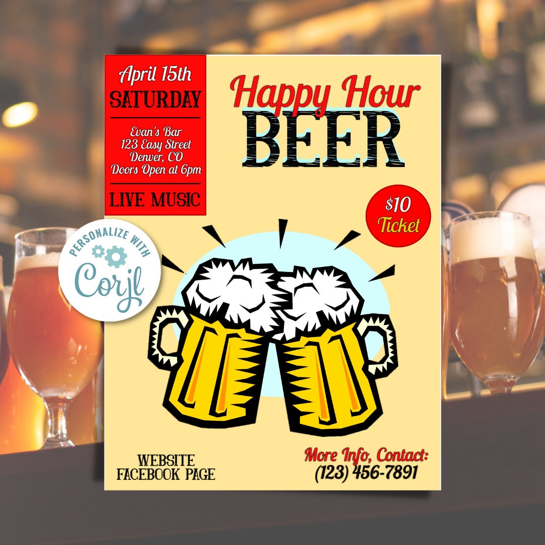 Happy Hour Flyer, Beer Flyer, Bar Flyer, Pub Flyer, Saloon, Tavern, Bar ...