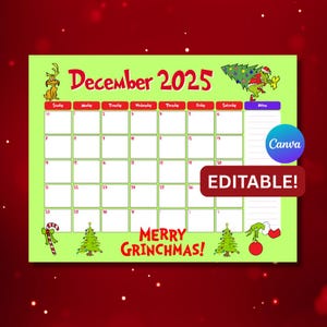 Grinch Calendar 2025 Editable - Etsy
