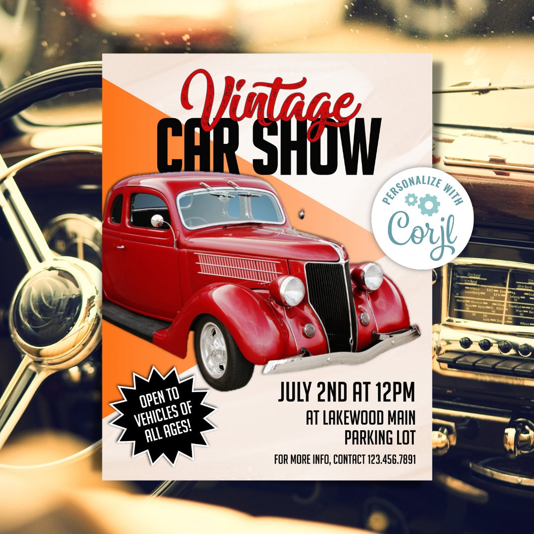Vintage Car Show Flyer, Car Show Flyer, Vintage Car Festival, Vintage ...