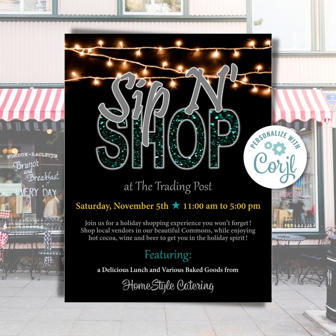 Holiday Sip and Shop Flyer – Printable & Editable Event Flyer for ...