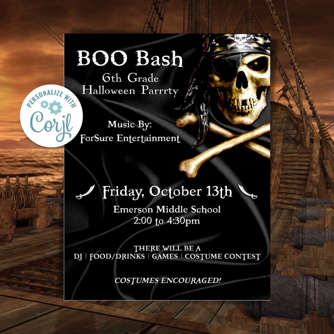 Pirate Party Flyer, Halloween Flyer, Halloween Party Flyer, Halloween ...