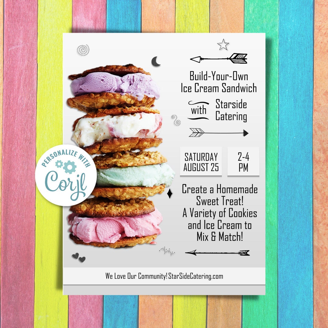 Ice Cream Social Flyer, Ice Cream Sandwich Flyer, Summer Event Flyer ...