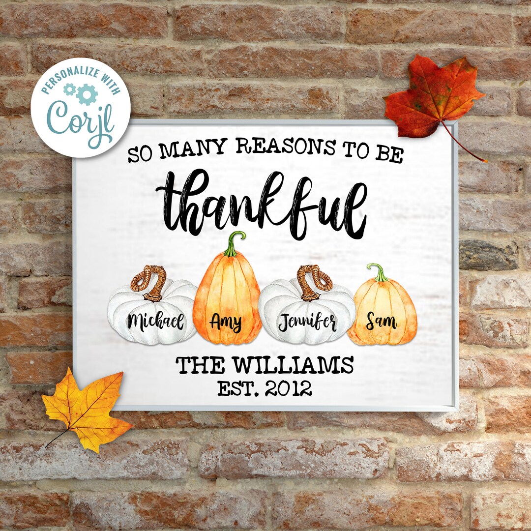 Editable Reasons to Be Thankful Family Autumn Fall Personalized Poster ...