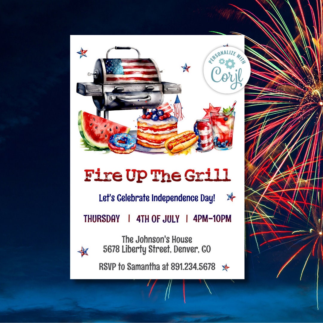 4th of July BBQ Invitation | Editable Patriotic Party Invite ...
