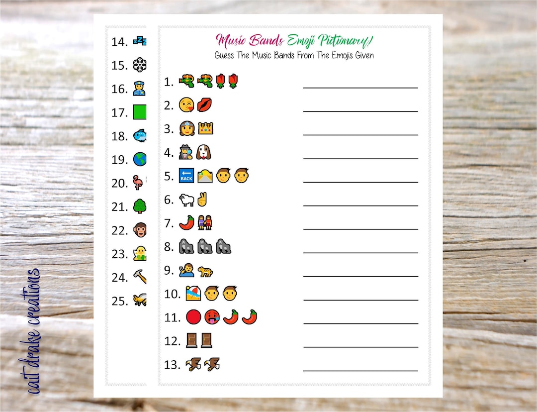 Emoji Pictionary Game: Music Bands, Printable Party Game (digital ...