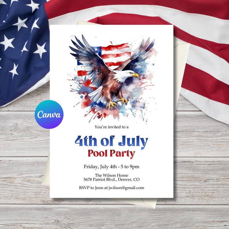 4th of July Pool Party Invitation | Editable Independence Day Pool ...
