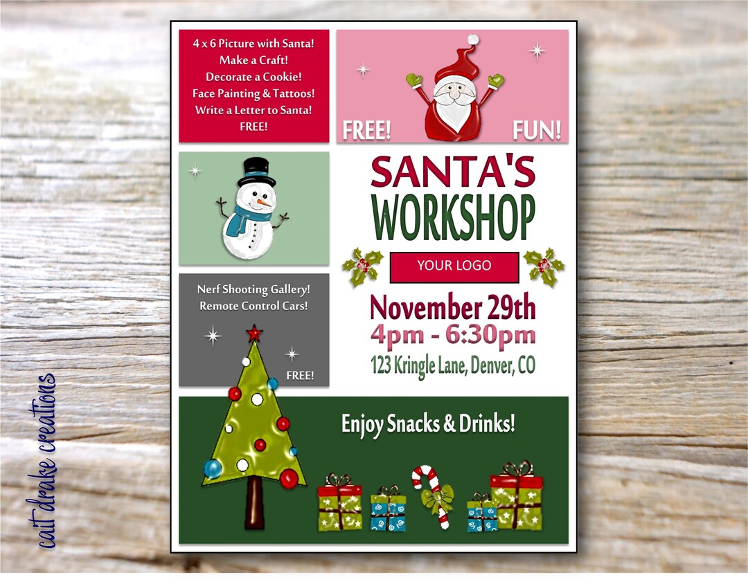 Santa's Workshop Festival Flyer Digital Printable Christmas Children ...