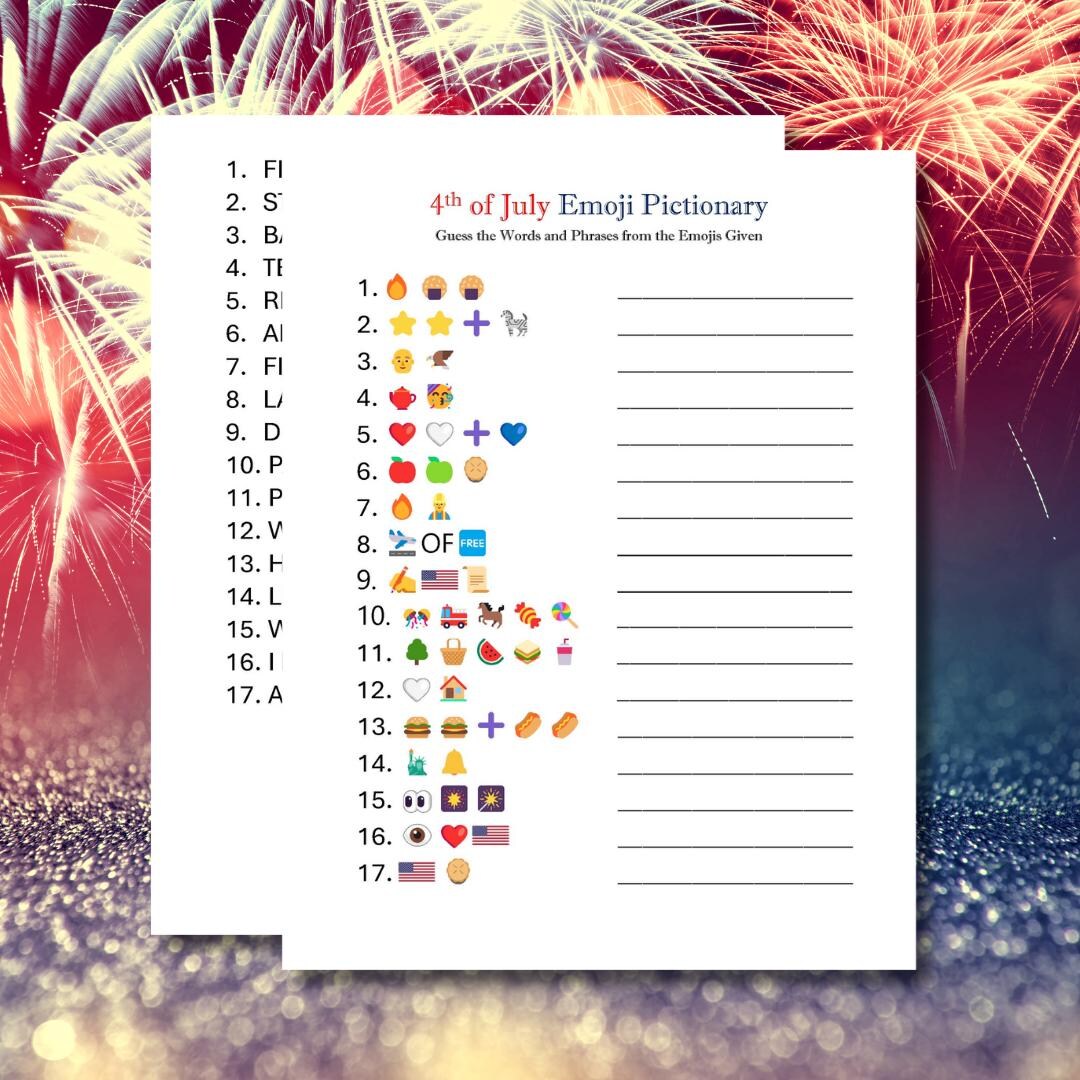 4th of July Emoji Pictionary Game, Printable Party Game, Independence ...