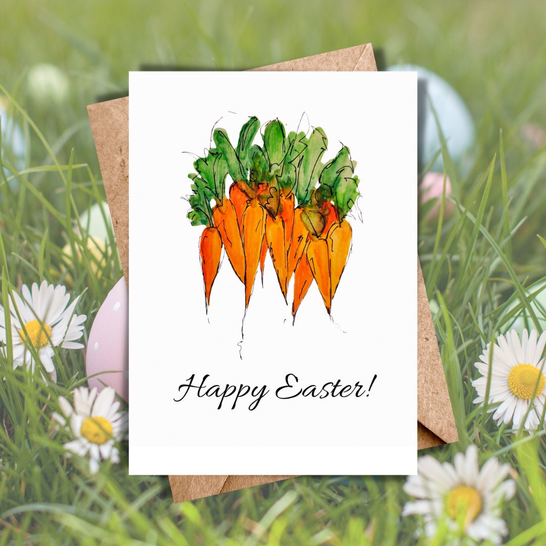 Easter Card, Watercolor Carrots Card, Digital Easter Card, Digital ...