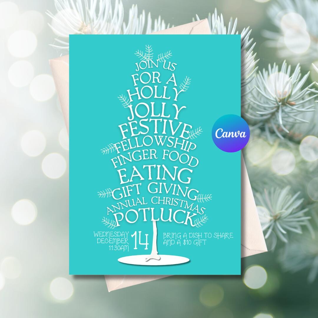 Christmas Potluck Invitation – Editable Canva Template – 5x7 Printable ...