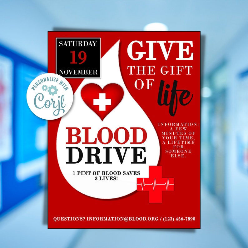 Blood Drive Flyer – Printable & Editable Flyer for Community Blood ...