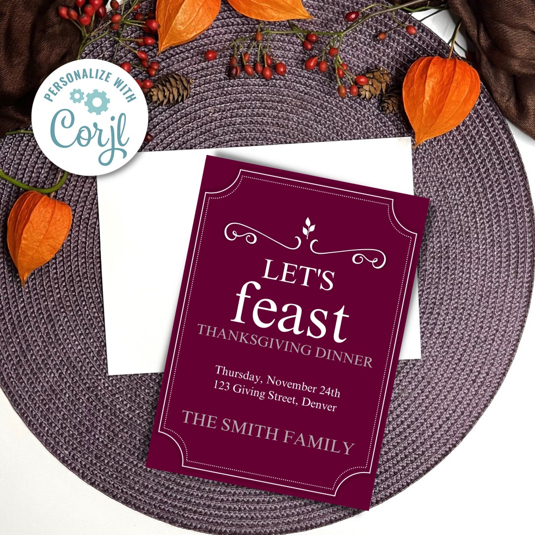 Editable Lets Feast Thanksgiving Invitation Dinner Lunch Holiday Invite Digital Corjl Print - Etsy