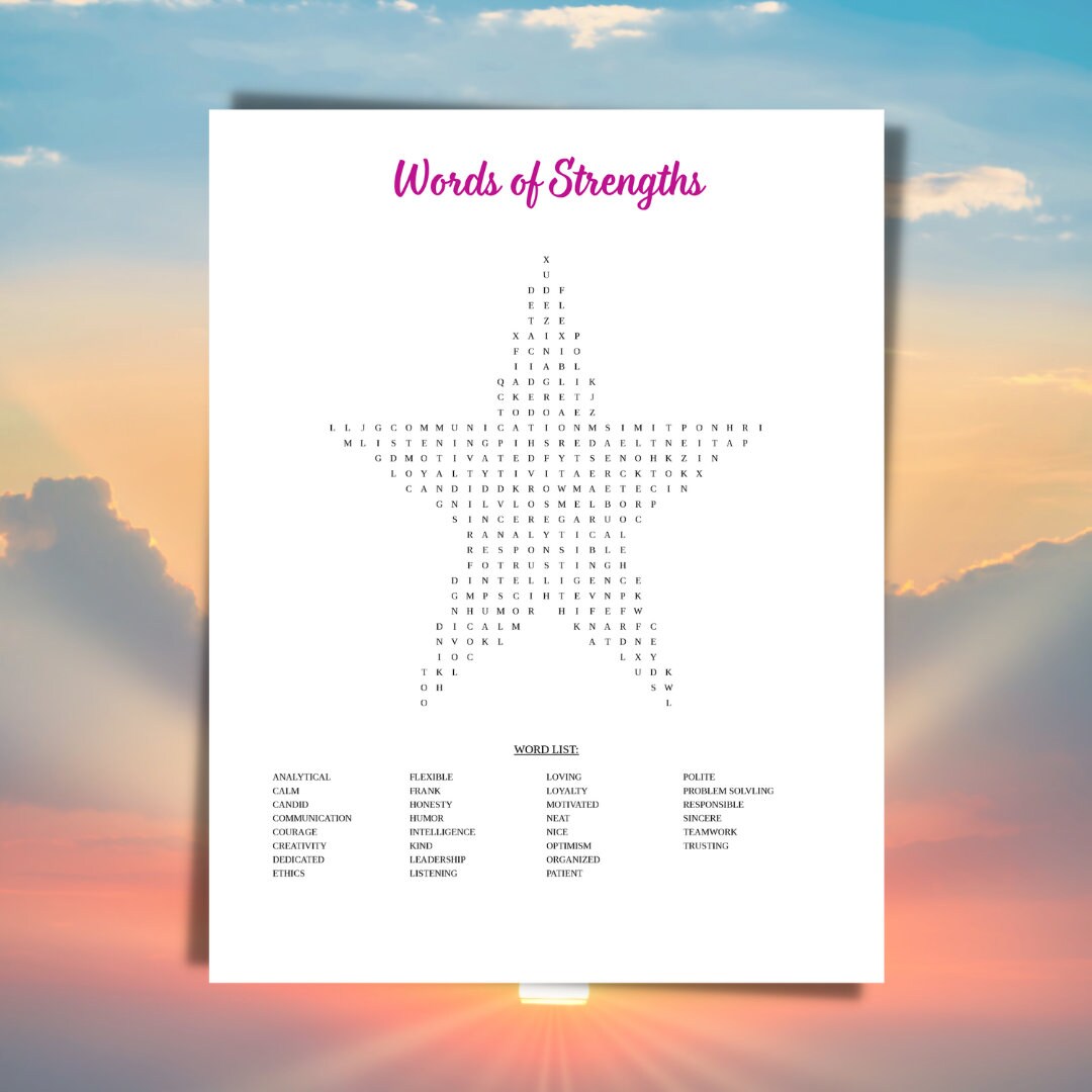 Wordsearch Puzzle, Word Search, Self Care Activities Print, Words of ...
