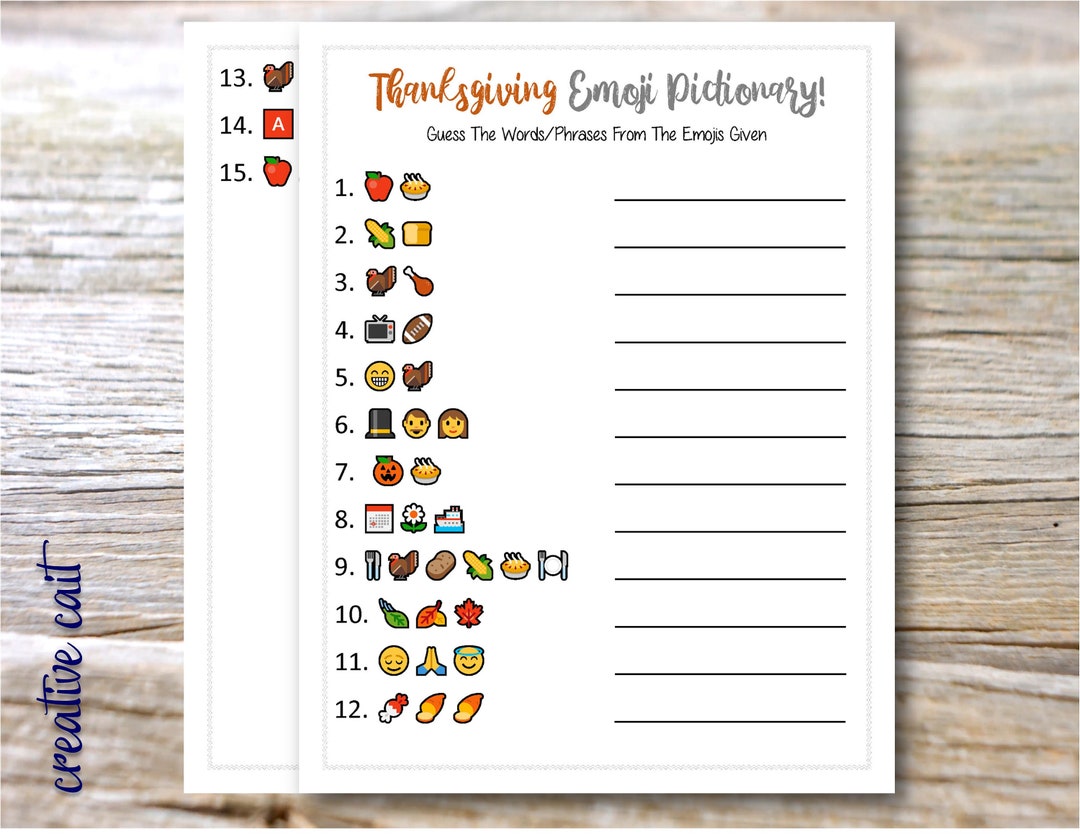 Emoji Pictionary Game - Fun Party Game for All Ages, Thanksgiving Words ...