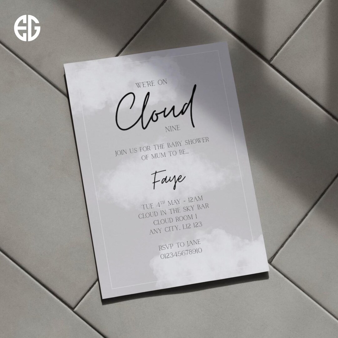 Cloud Themed Baby Shower Invitation Template, Invitation Template for ...