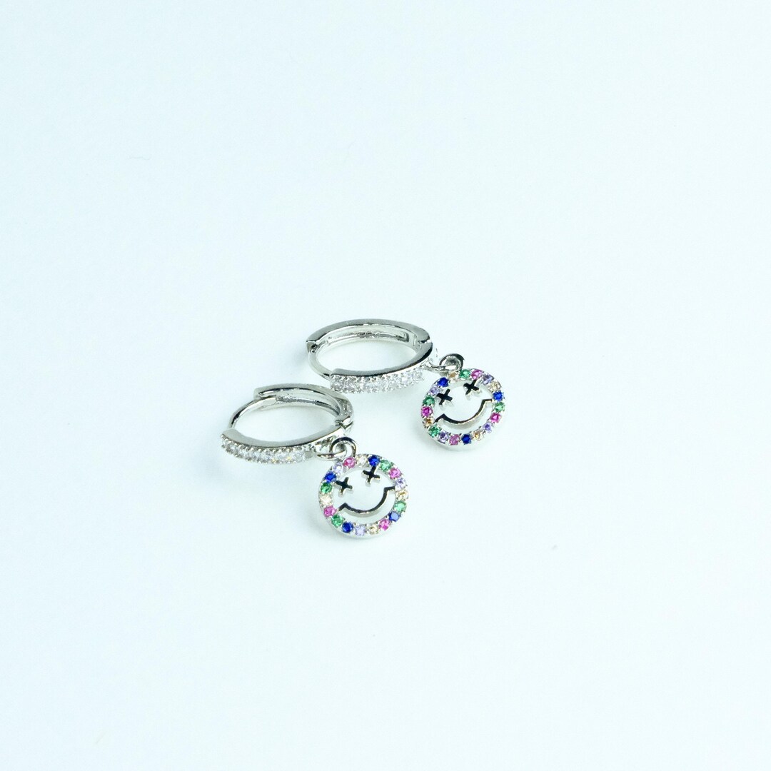 Smiley Face Dangle Hoop Earrings – Mix & Match Gold and Silver Funky ...