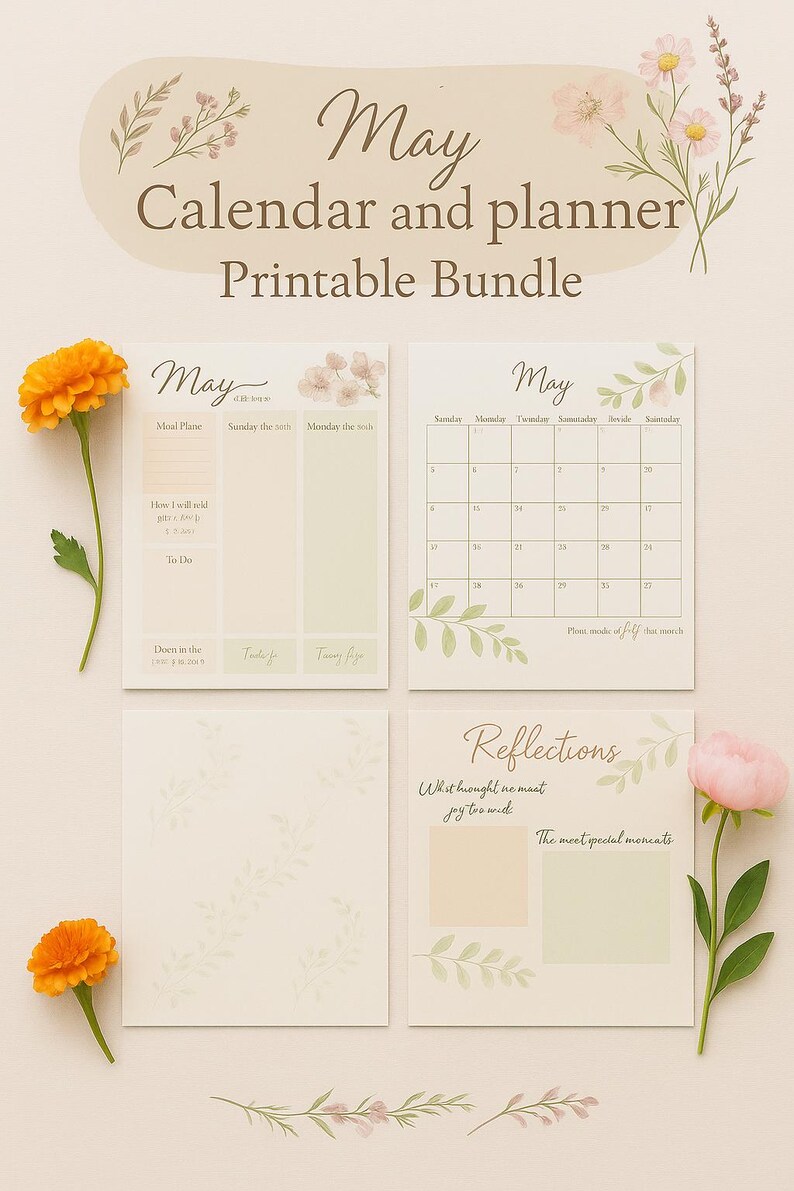 Printable May Calendar Planner | Minimalist Printable Bundle | Instant ...
