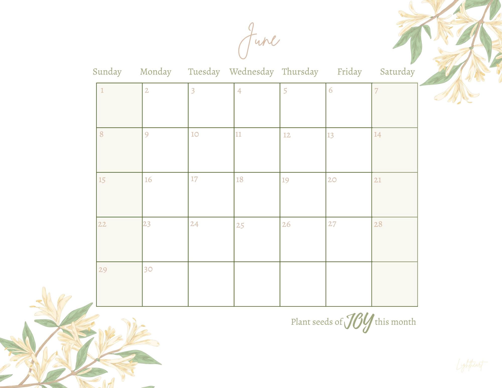 June 2025 Calendar | Printable June Calendar | Floral Calendar - Etsy