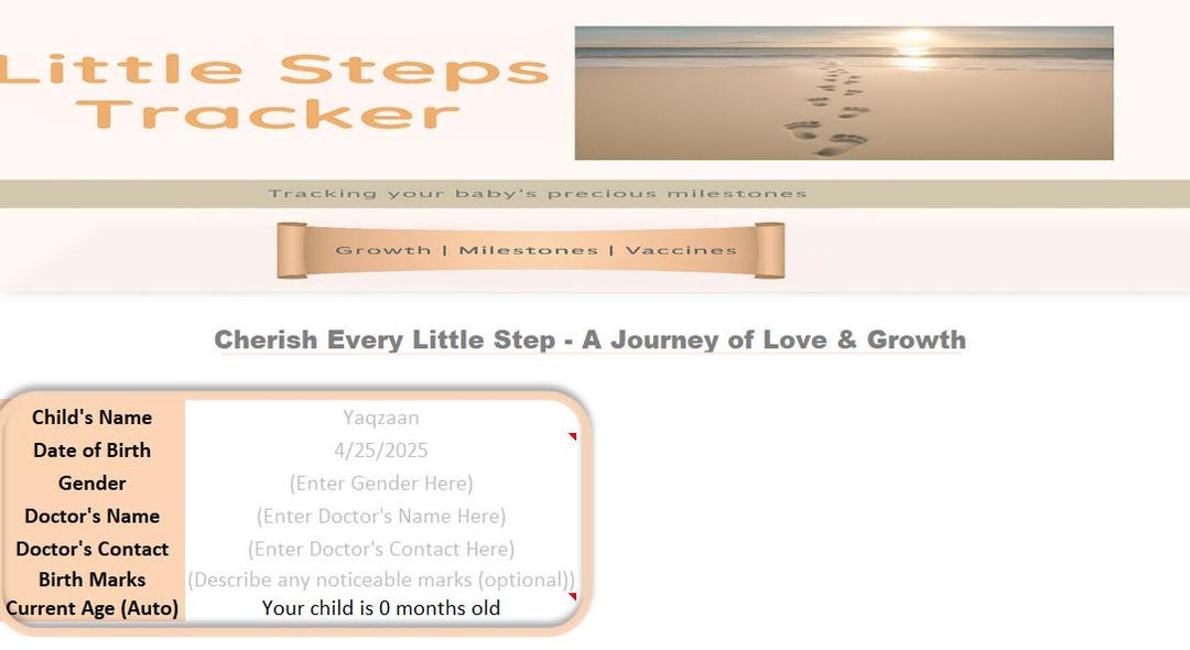 Baby Growth Tracker | Editable Excel Template | Newborn to 3 Years ...